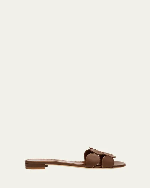 Manolo Blahnik Circle-cut Leather Flat Slides - Dark Brown