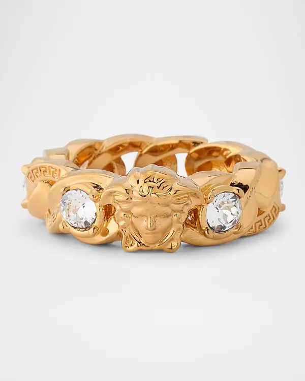 Versace Medusa Greca Strass Chain Ring - Gold