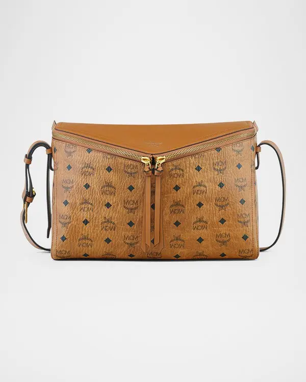 Mcm 3d Diamond Medium Visetos Shoulder Bag - Cognac