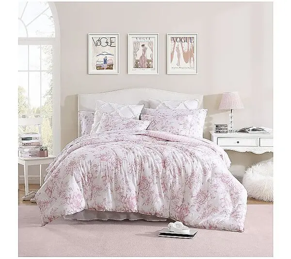 Laura Ashley Delphine Pink Full Queen Comforter Sham Set