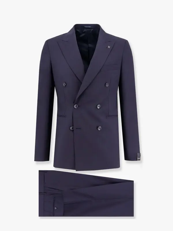 Tagliatore Wool Suit With Peak Lapel And Removable Brooch Iconic Detail - Blue