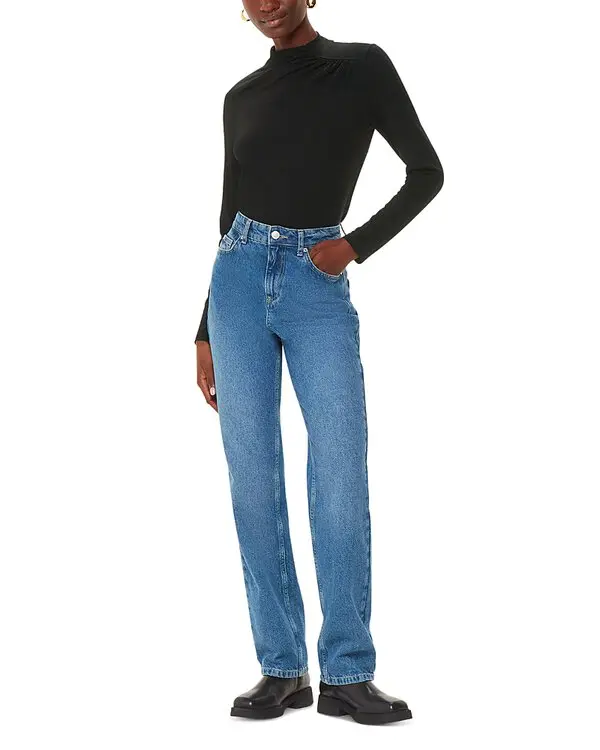 Whistles Ruched Front High Neck Top - Black