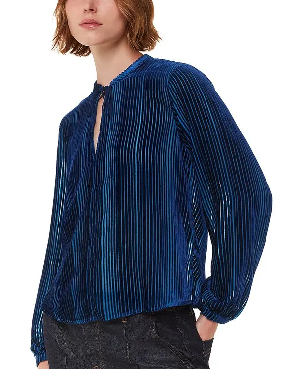 Whistles Devore Velvet Stripe Blouse - Blue Multi