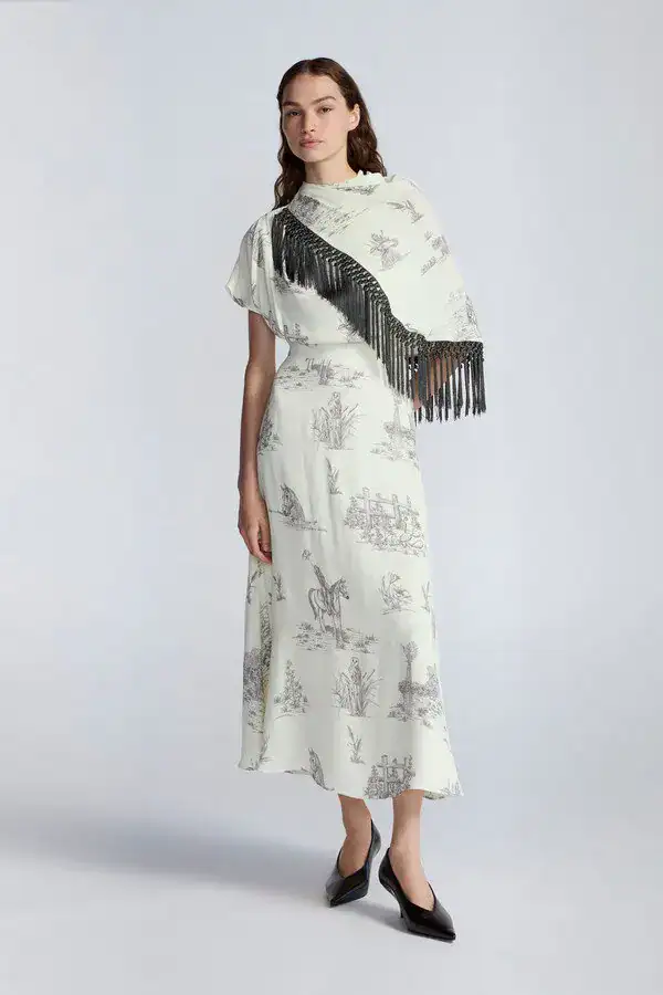 Lela Rose Reyrosa Georgette A-Line Dress - Gray / Stripe | Editorialist