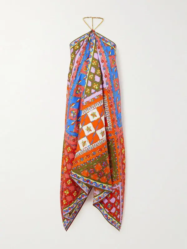 Emilio Pucci Asymmetric Printed Silk-twill Halterneck Midi Dress