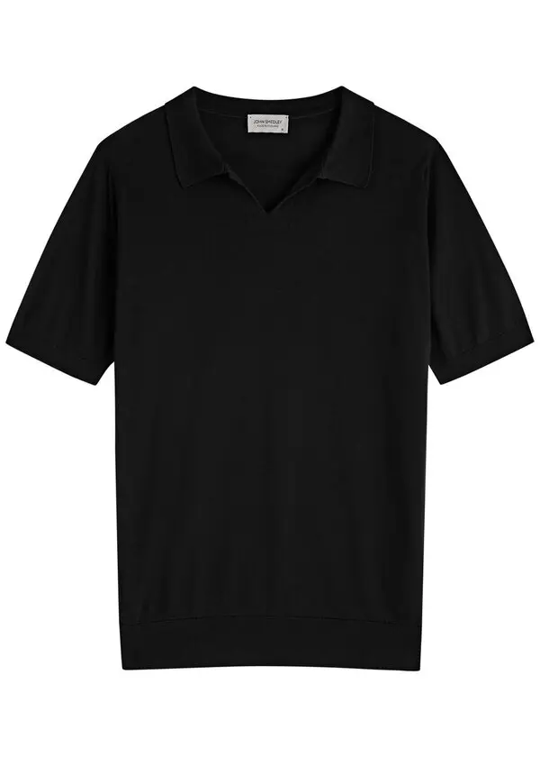 John Smedley Donnelly Knitted Cotton Polo Shirt In Black - 40% Off
