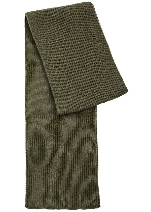 John Smedley Stark Ribbed Cashmere-blend Scarf - Dark Green