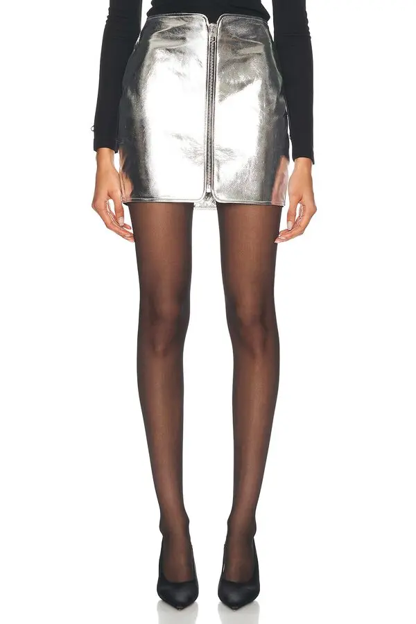 THE SEI Zipped Metallic Leather Mini Skirt