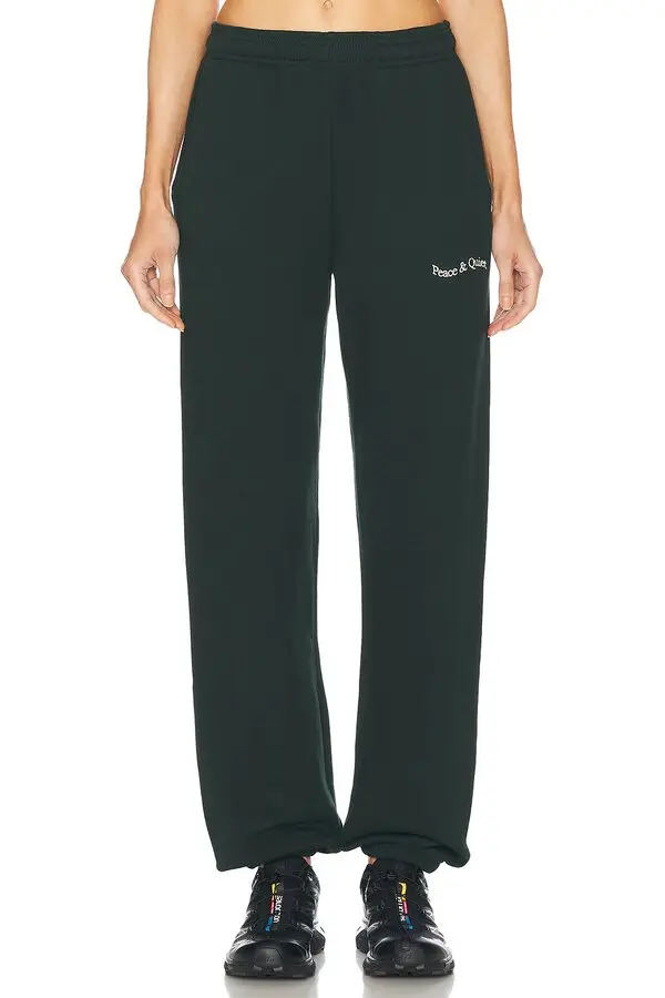 MUSEUM OF PEACE & QUIET Wordmark Sweatpants In Dark Green - Pine