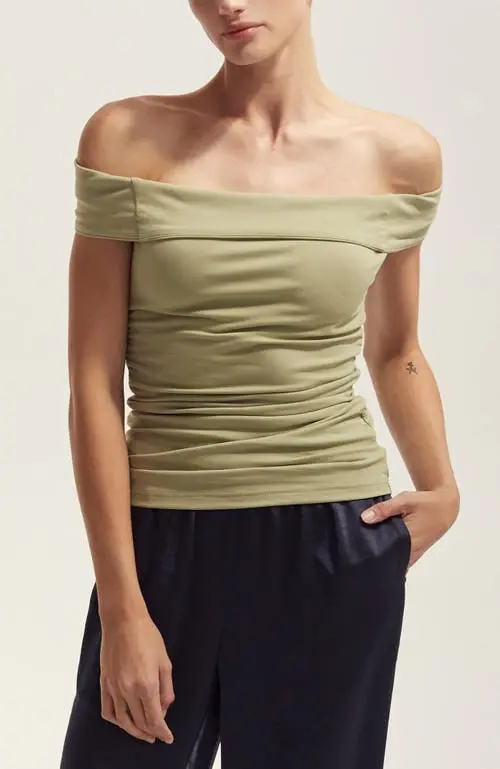 CRESCENT Off-the-shoulder Knit Top - Eucalyptus
