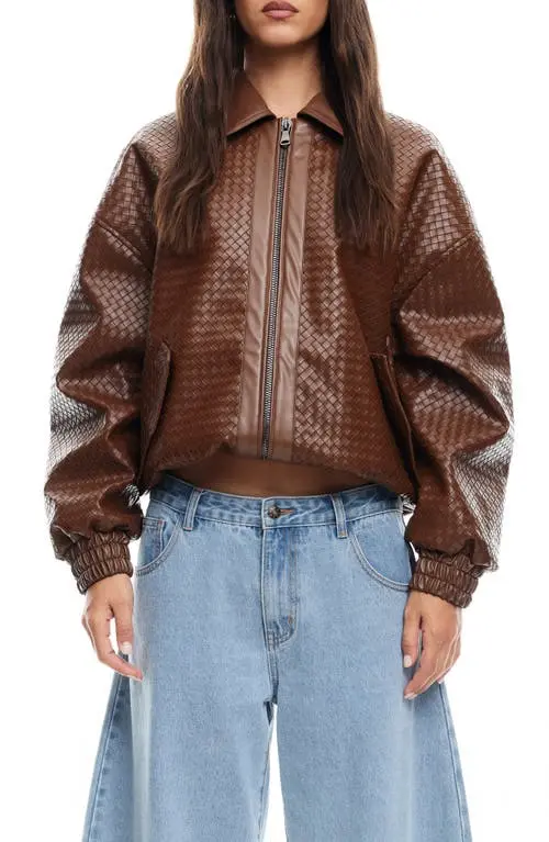 Lioness Kenny Woven Faux Leather Bomber Jacket - Chocolate