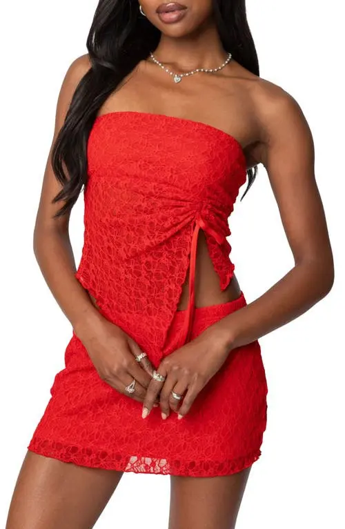 EDIKTED Amara Strapless Lace Top