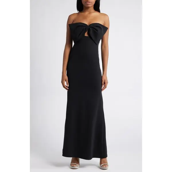 Lulus Coveted Glamour Bow Strapless Sheath Gown In Black - 60% Off |  Editorialist