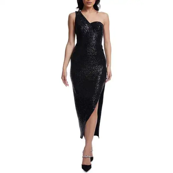 Dress The Population Magnolia One-shoulder Sequin Dress - Black |  Editorialist