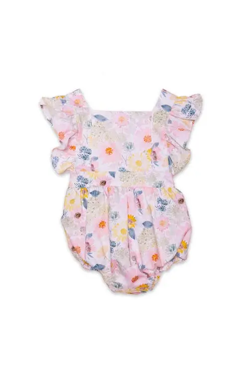 WORTHY THREADS Ruffle Sleeve Bubble Romper - Blooming