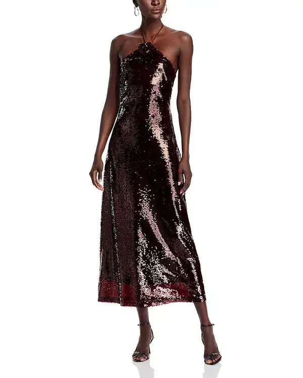 4th & Reckless Stacey Sequined Halter Dress In Burgundy - 70% Off |  Editorialist