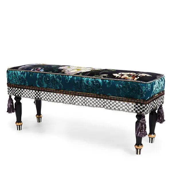 MACKENZIE-CHILDS Moonlight Garden Floral Scuttlebutt Bench