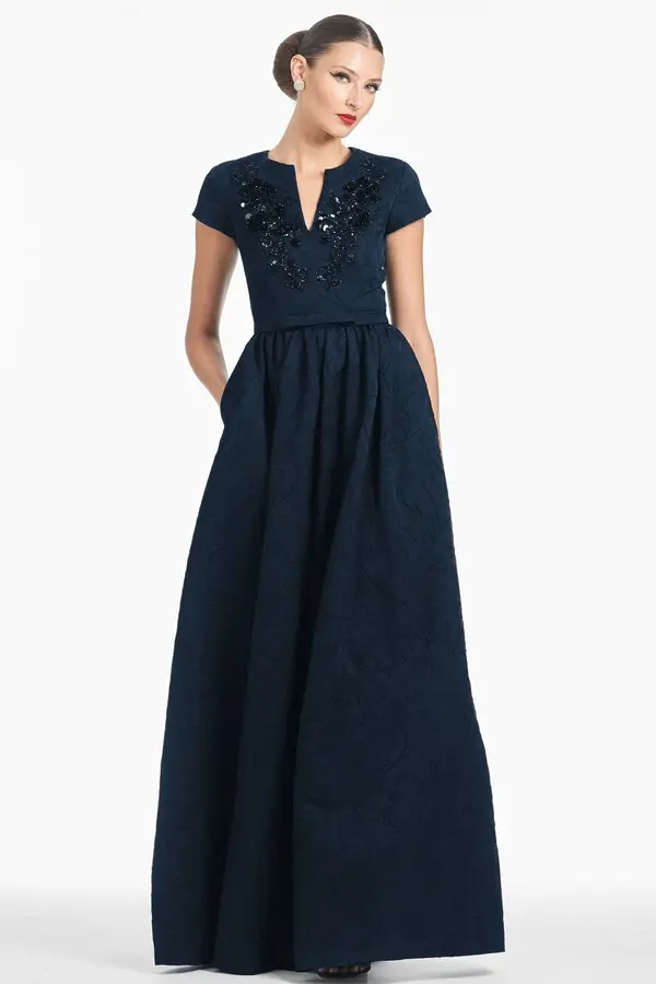 Sachin & Babi Estelle Jacquard Cloque Gown - Poseidon