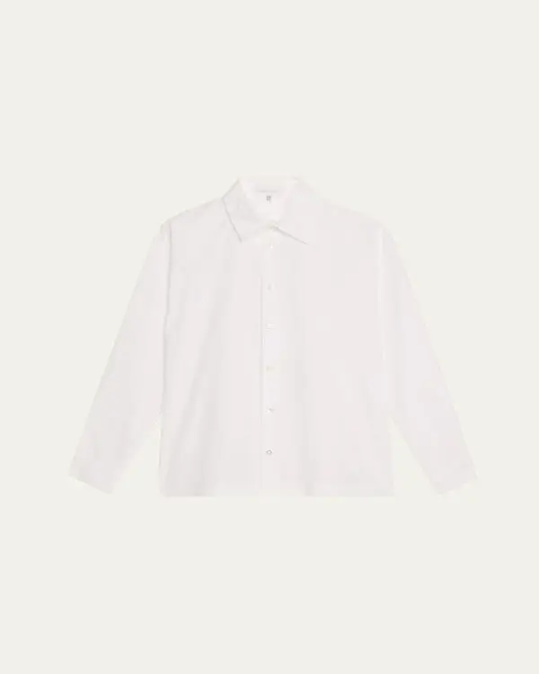 Eskandar Slim Cotton Shirt With Collar - White