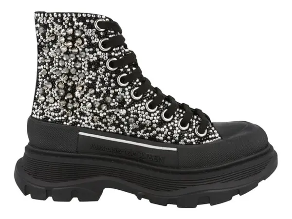 Alexander McQueen Tread Slick Crystal Boots - Black/silver
