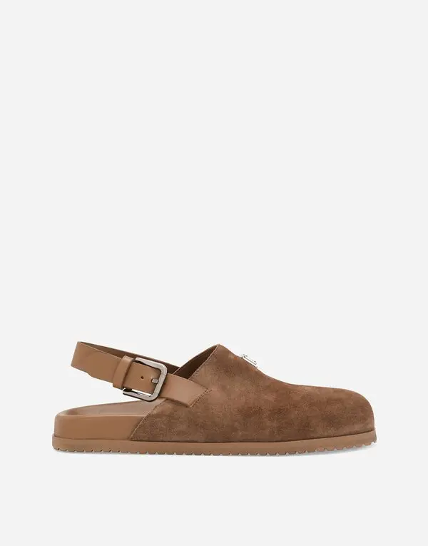 Dolce & Gabbana Suede Mules With Logo Tag