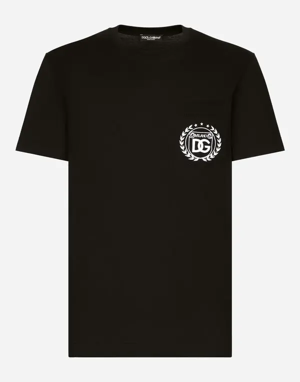 Dolce & Gabbana Cotton T-shirt With Dg Milano Logo Embroidery - Black