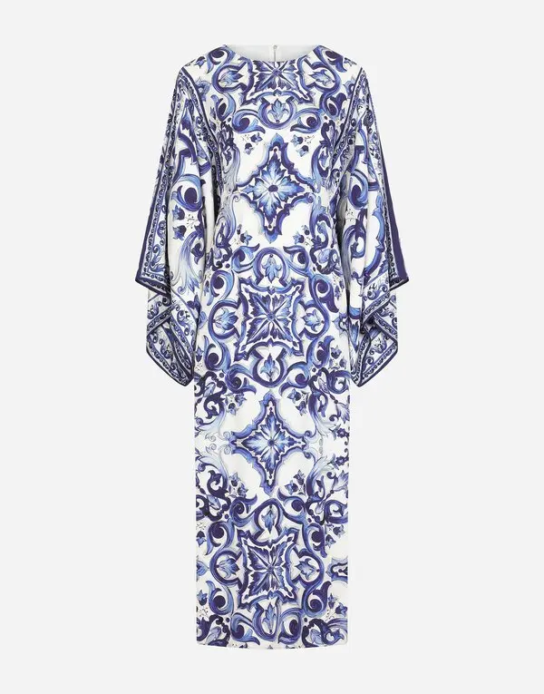 Dolce & Gabbana Long Majolica-print Charmeuse Dress
