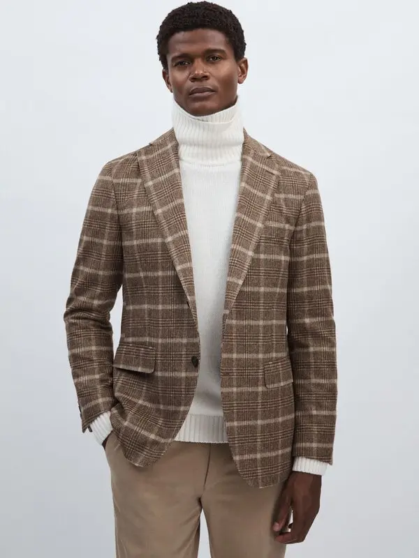 OSCAR JACOBSON Wool-blend Single-breasted Check Blazer
