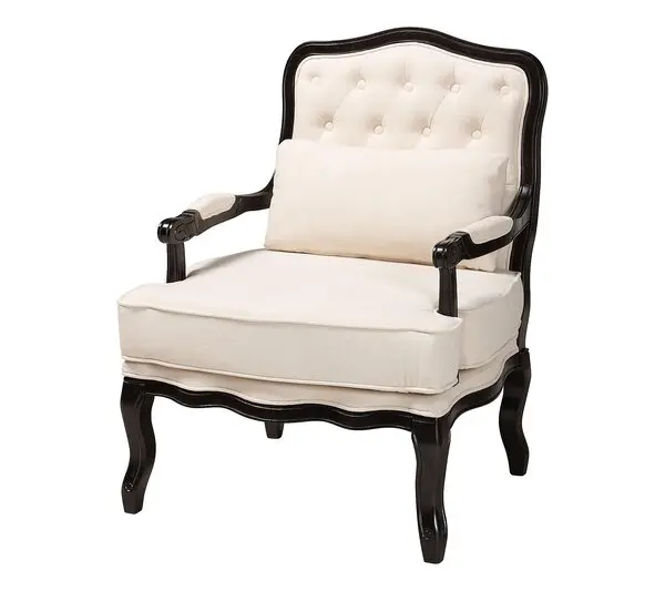 BAXTON STUDIO Dion Cream Fabric And Brown Wood Ccent Chair