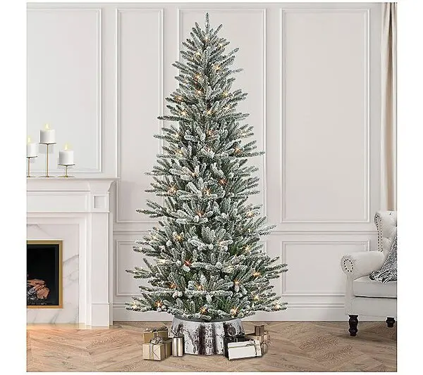 PULEO INTERNATIONAL 7.5' Flocked Franklin Fir C Hristmas Tree