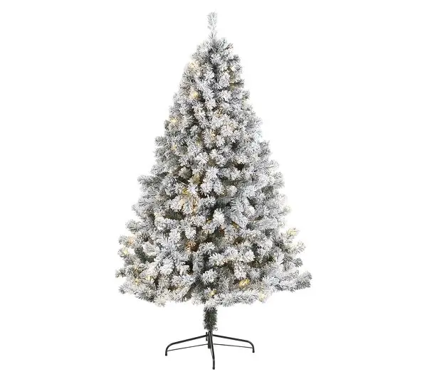 NEARLY NATURAL 7' Flocked Christmas Tree With 350 Lights Ne Arly Natural