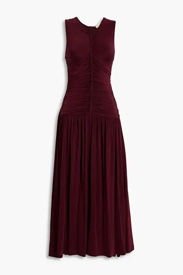 Buy Ulla Johnson Flora Ruched Midi Dress - Burgundy At 50% Off |  Editorialist