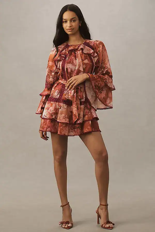 sachin and babi light blue dress Chloe Twisted Bust 3/4-Sleeve Chiffon Mini Dress main image 0
