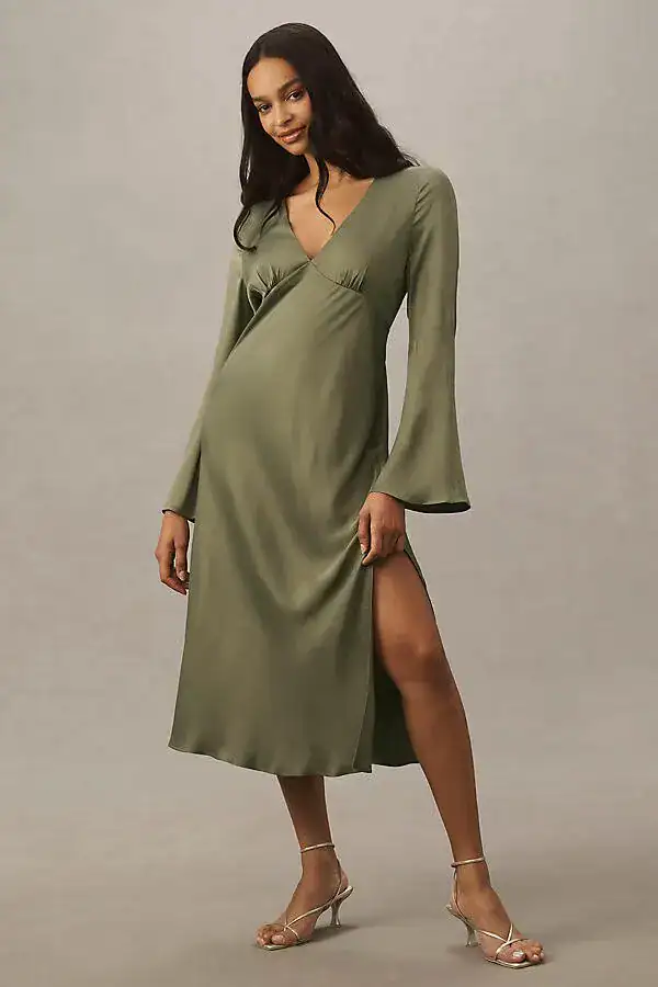 green formal bridesmaid dress Mint Velvet Women's Layered Satin Midi Dress - Green main image 0