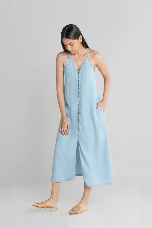 REISTOR In The Mood For Love Denim Midi Dress