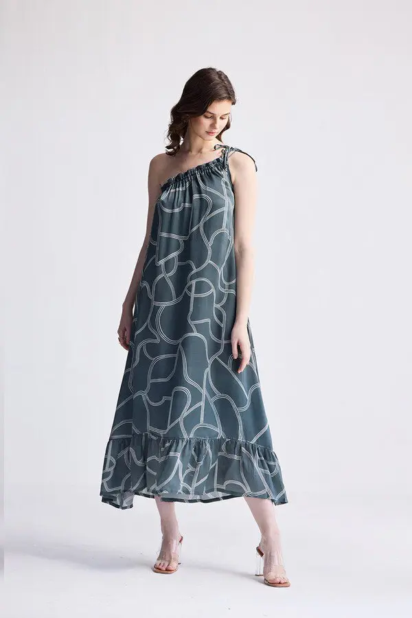 REISTOR One Shoulder Maxi Dress In Abstract Stripes - Stripe