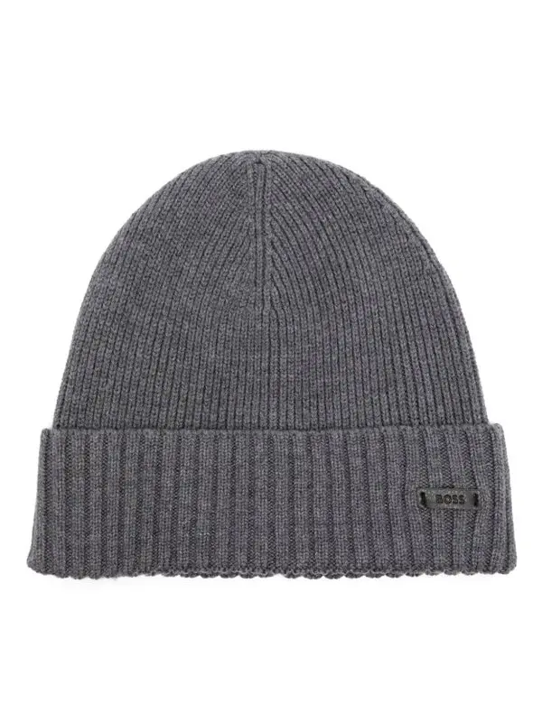 Hugo Boss Ribbed Beanie - Grey