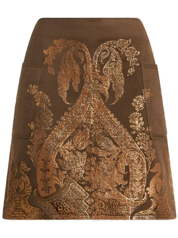 Etro Printed Metallic-effect Mini Skirt - Brown