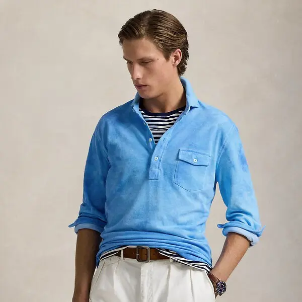 Ralph Lauren Garment-dyed Mesh Polo Shirt - Sky Blue