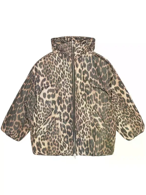 GANNI Leopard Print Hooded Puffer Jacket