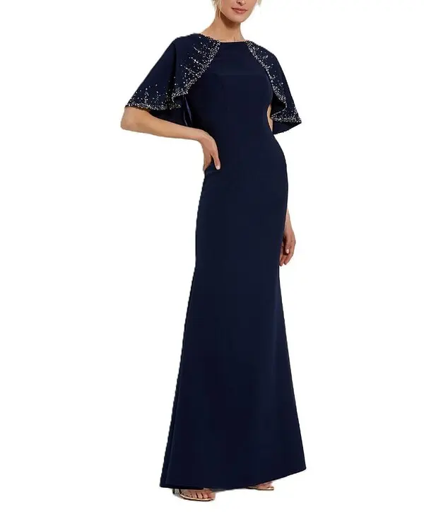 Mac Duggal Crepe Gown With Beaded Shawl