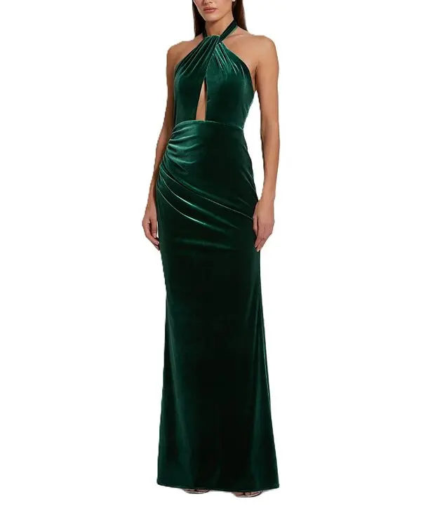 Mac Duggal Twist Neck Velvet Draped Gown