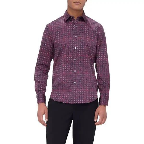 Bugatchi Julian Shaped Fit Geometric Cotton Button-up Shirt - Cabernet