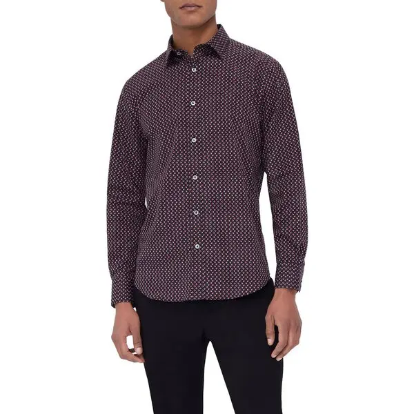 Bugatchi Julian Shaped Fit Geometric Cotton Button-up Shirt - Cabernet