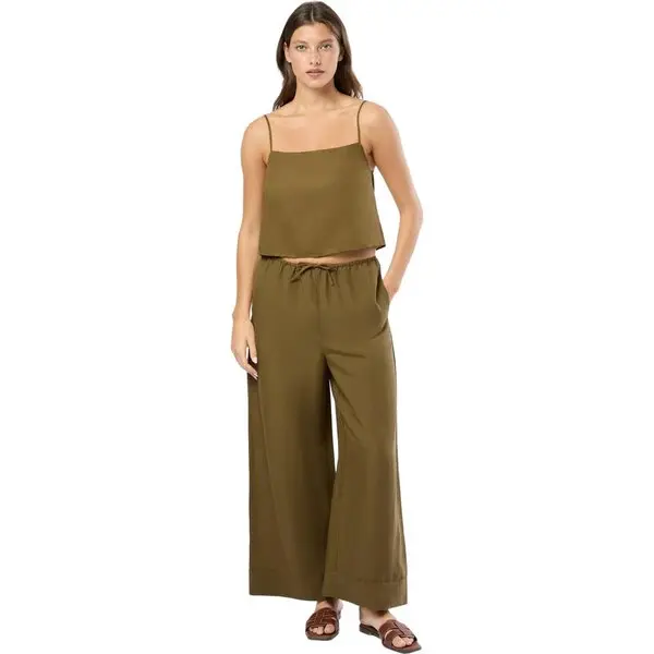 Onia Air Linen Wide Leg Drawstring Pant - Olive