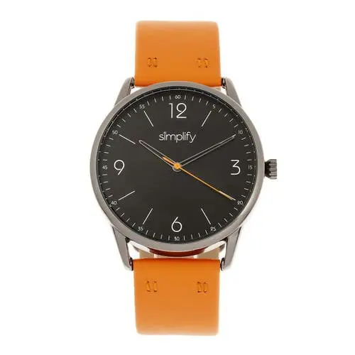 SIMPLIFY Leather-band Strap Watch - Orange/black