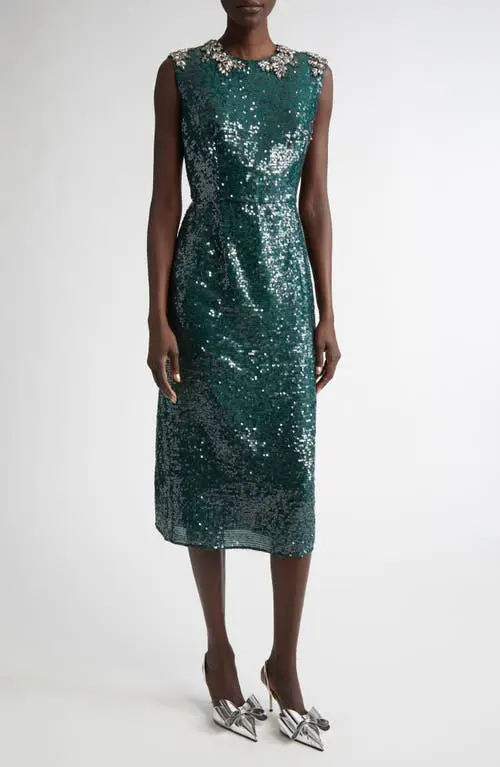 Erdem Crystal Embellished Cocktail Dress - Dark Green