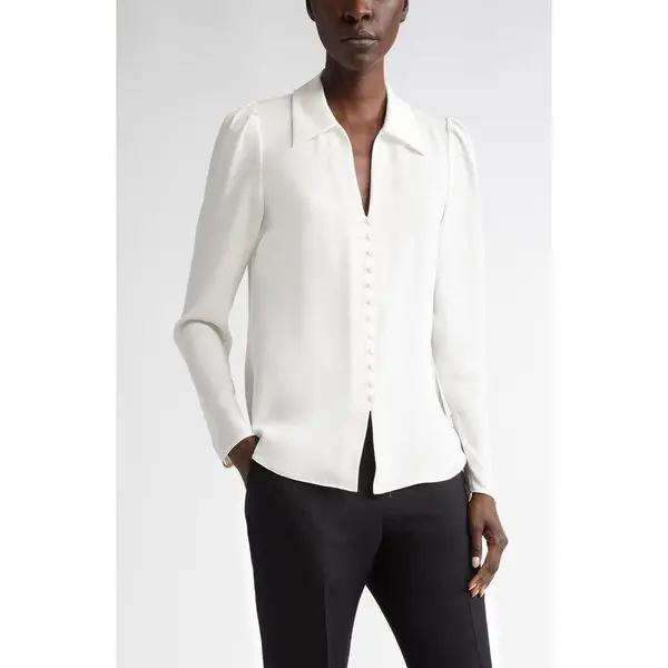 Lafayette 148 New York Wide Collar Puff Sleeve Silk Blouse