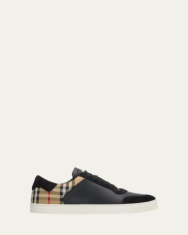 Burberry Stevie Leather And Check Low-top Sneakers
