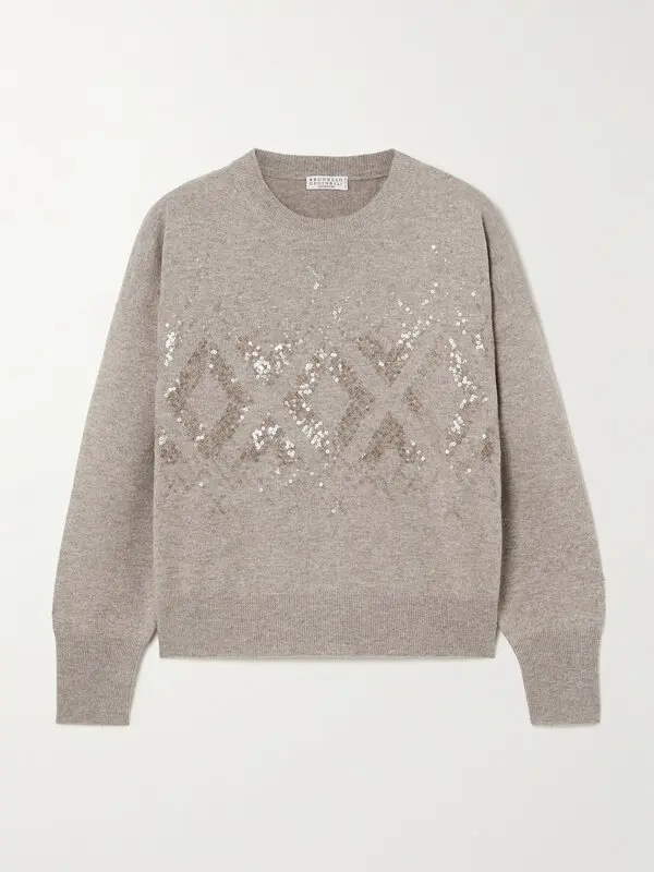 Brunello Cucinelli Sequin-embellished Sweater - Brown